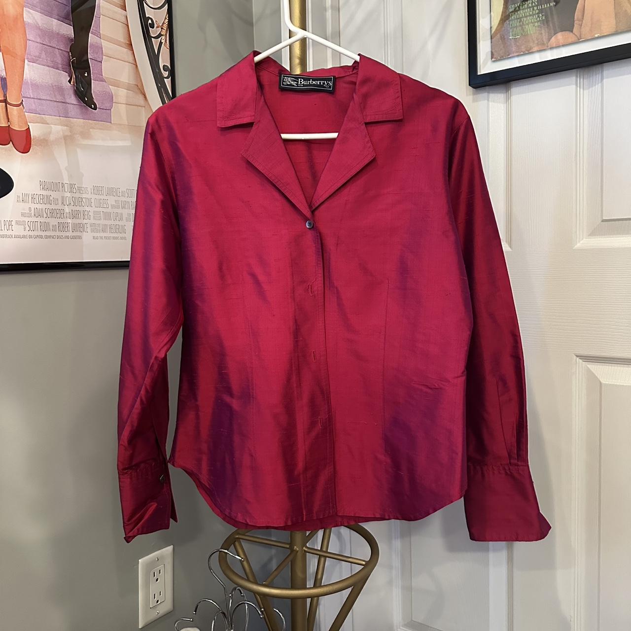 Authentic vintage Burberry metallic red button up... | Depop