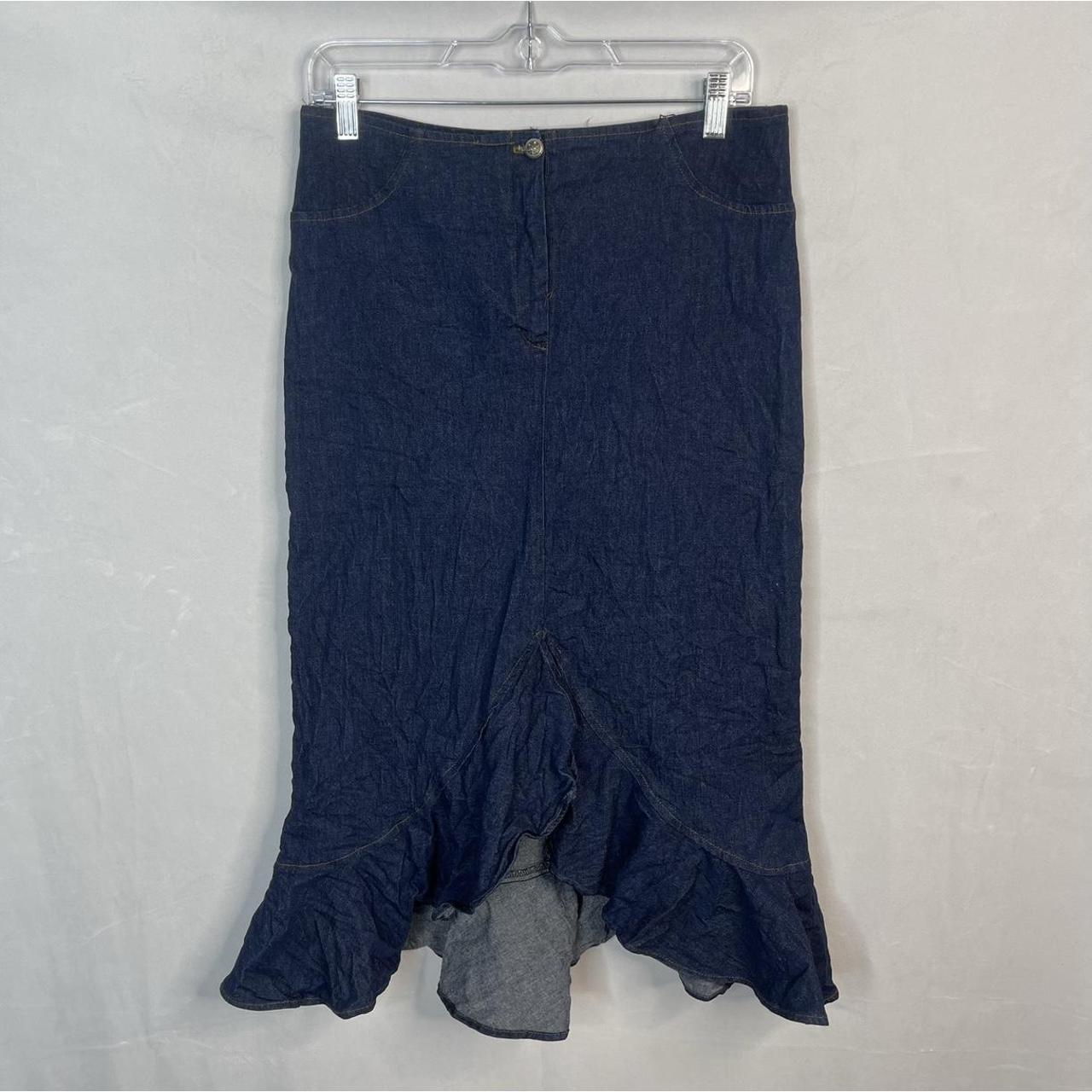 y2k vintage denim midi skirt by beware mid to low... - Depop