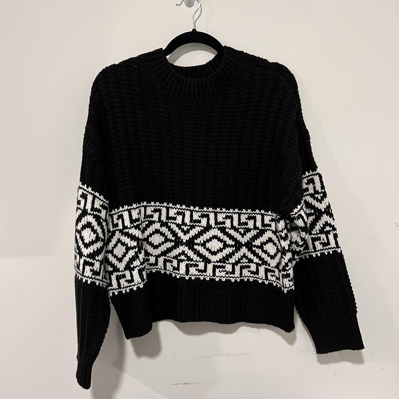 ARDENE Black & White Knit Sweater Oversized... - Depop