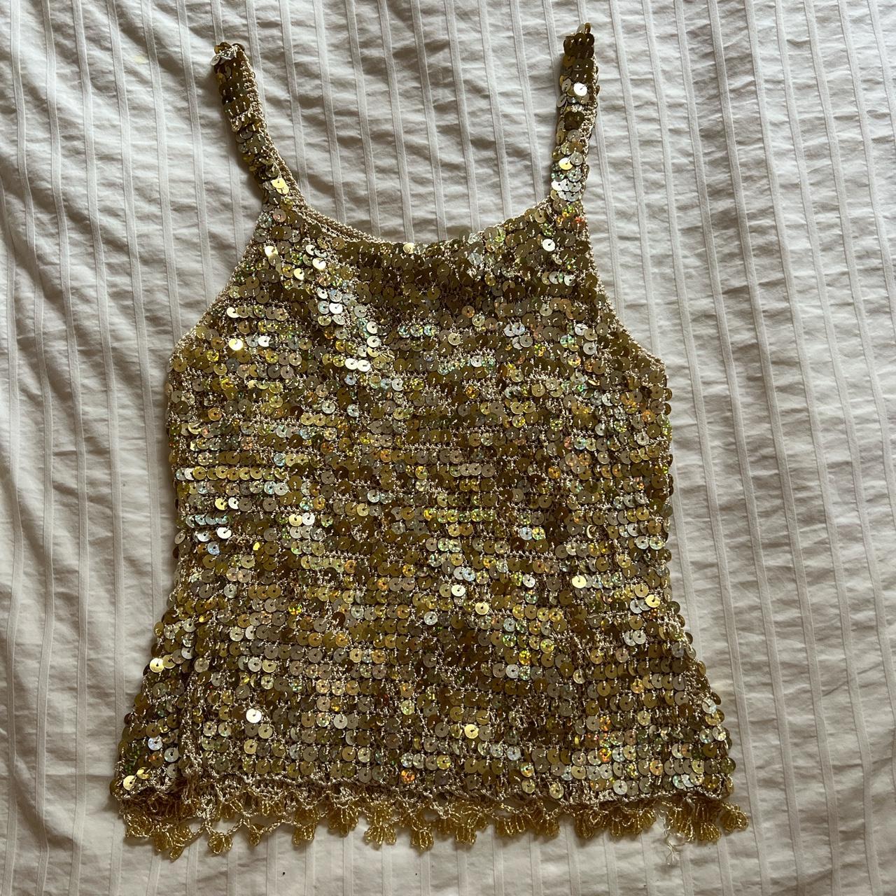 Gorgeous vintage gold sequin knit top (perfect for... - Depop