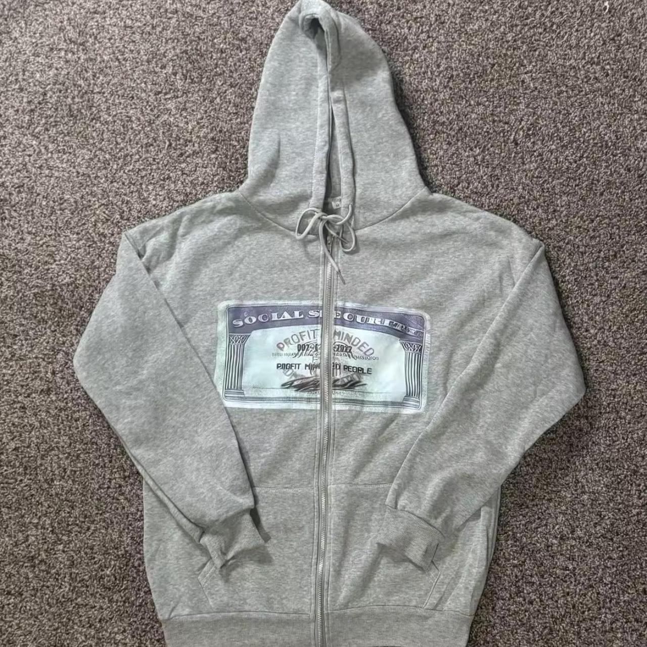 Social security grey and blue zip up hoodie - Depop