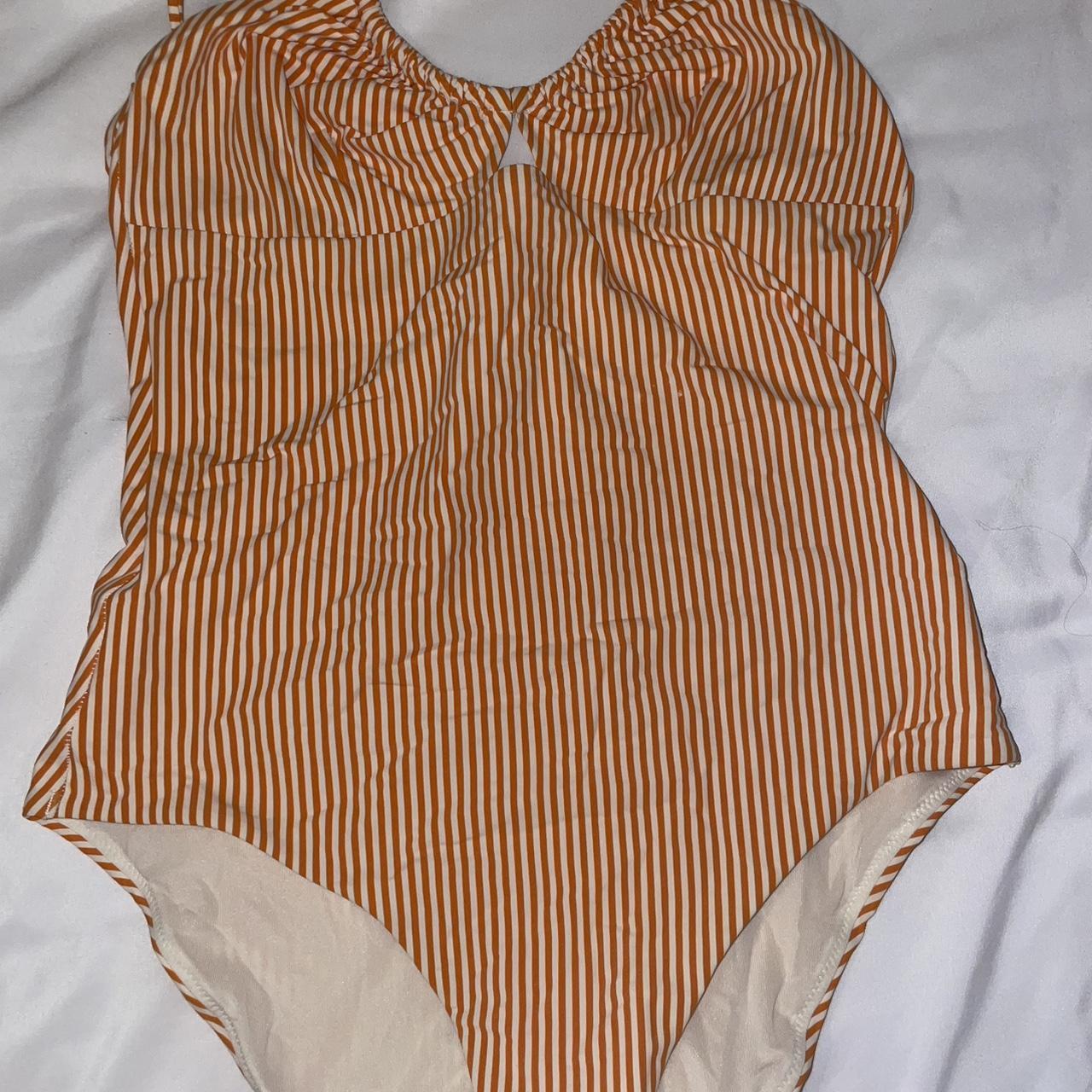 Orange & White Striped Open Back One Piece Super... - Depop