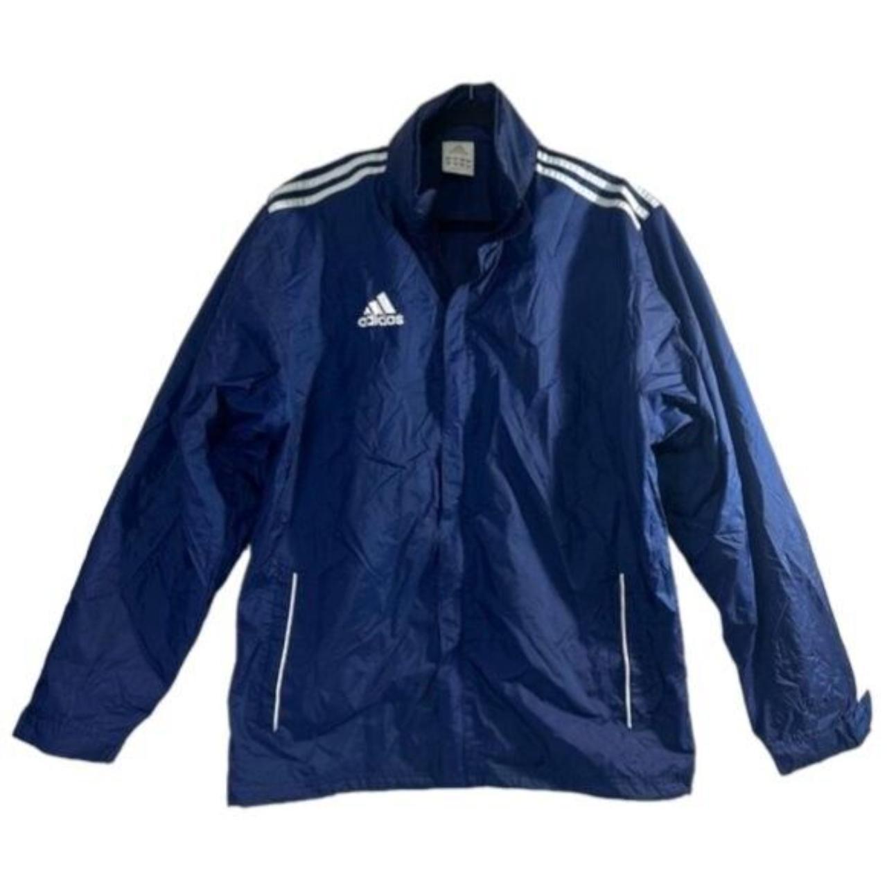 ADDIDAS Striped Logo Jacket Windbreaker Hoodie... - Depop