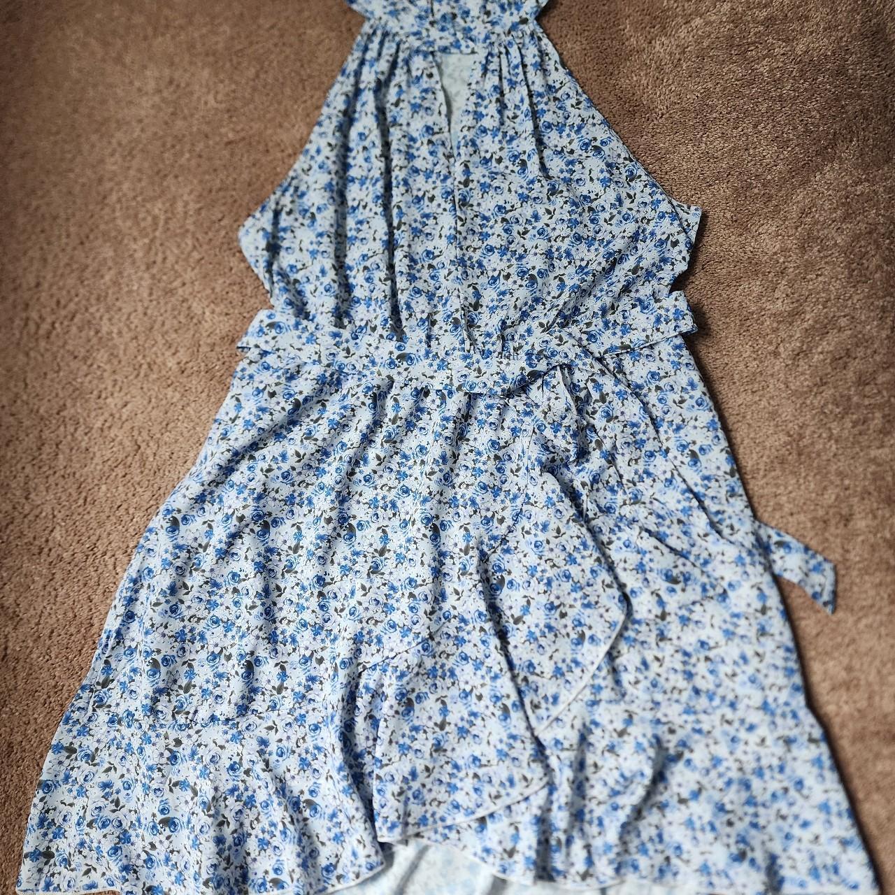 Blue Floral Halter Keyhole Detail Sundress Size XL... | Depop