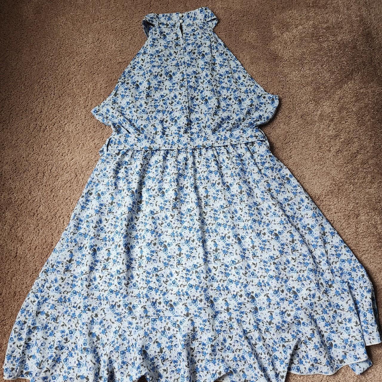 Blue Floral Halter Keyhole Detail Sundress Size XL... | Depop
