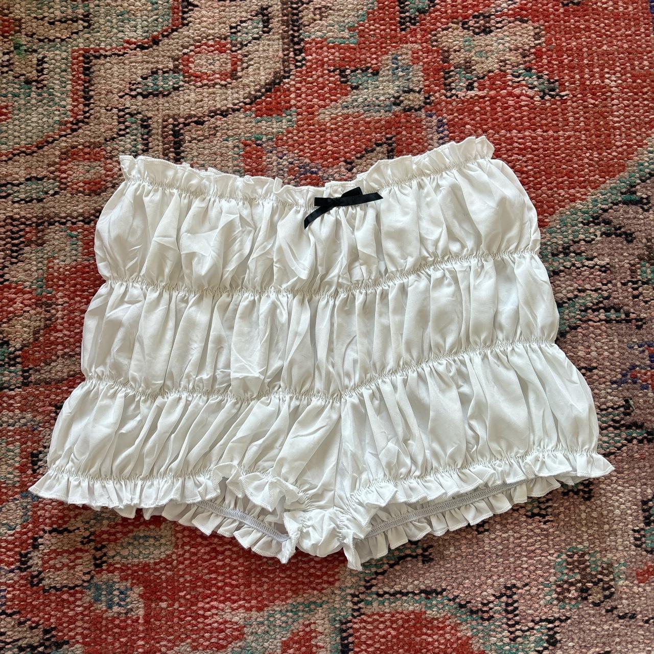White ruffle bloomer shorts #ruffle #shorts... - Depop