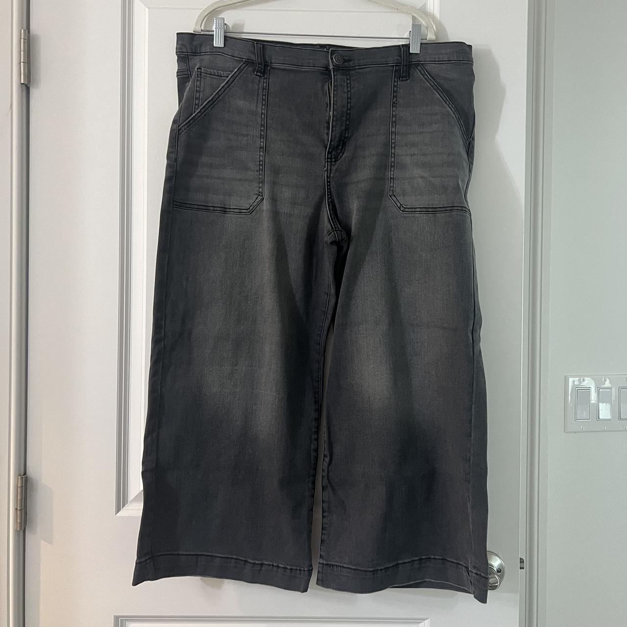 Baggy wide leg dark grey jeans with square pockets - Depop