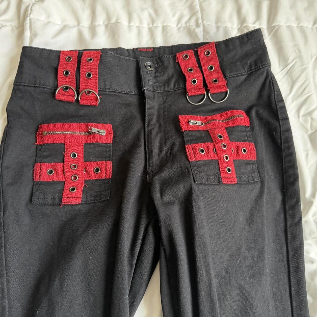 men’s black and red gothic punk flare jeans #punk... | Depop