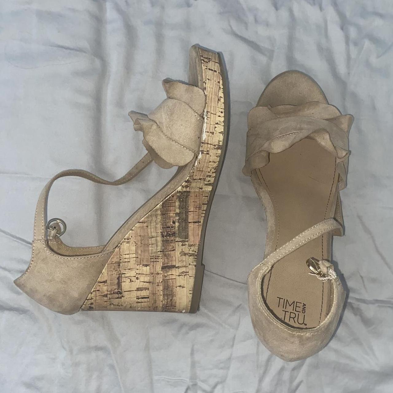 Size 9 beige 4 inch wedges Worn a few times No... - Depop
