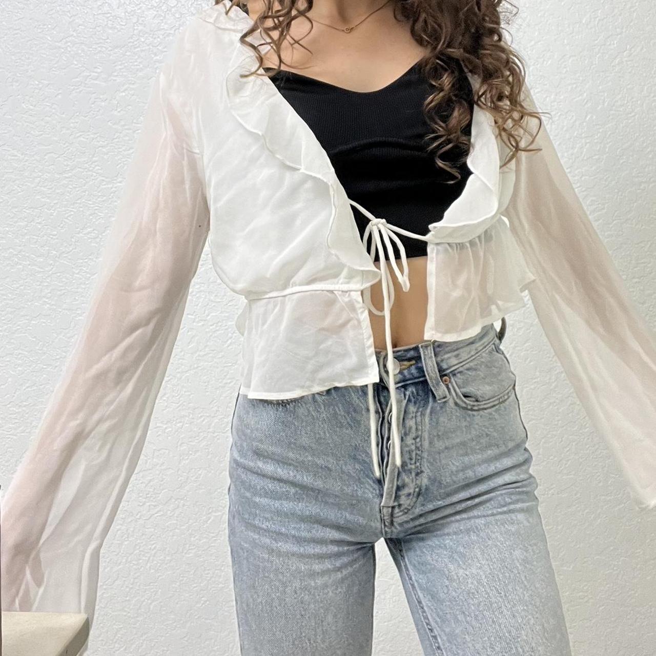 Super pretty white sheer top from Bershka. Perfect... - Depop