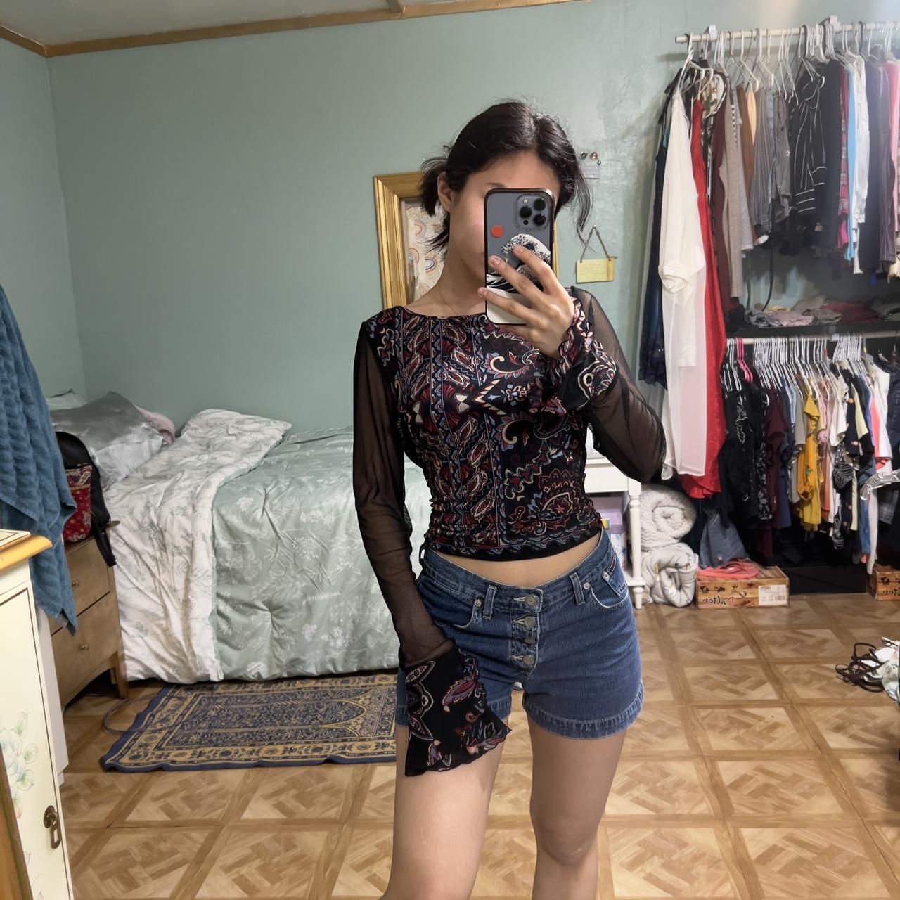 Super cute vintage goth/grunge style mesh sleeve top... - Depop