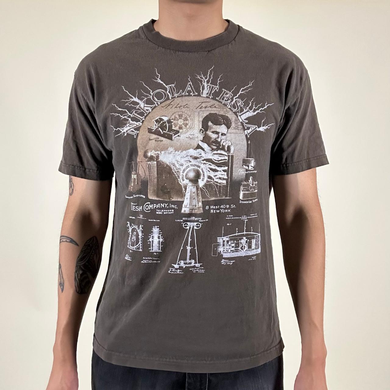 Vintage 1990s Nikola Tesla T-Shirt Length: 28in Pit... - Depop