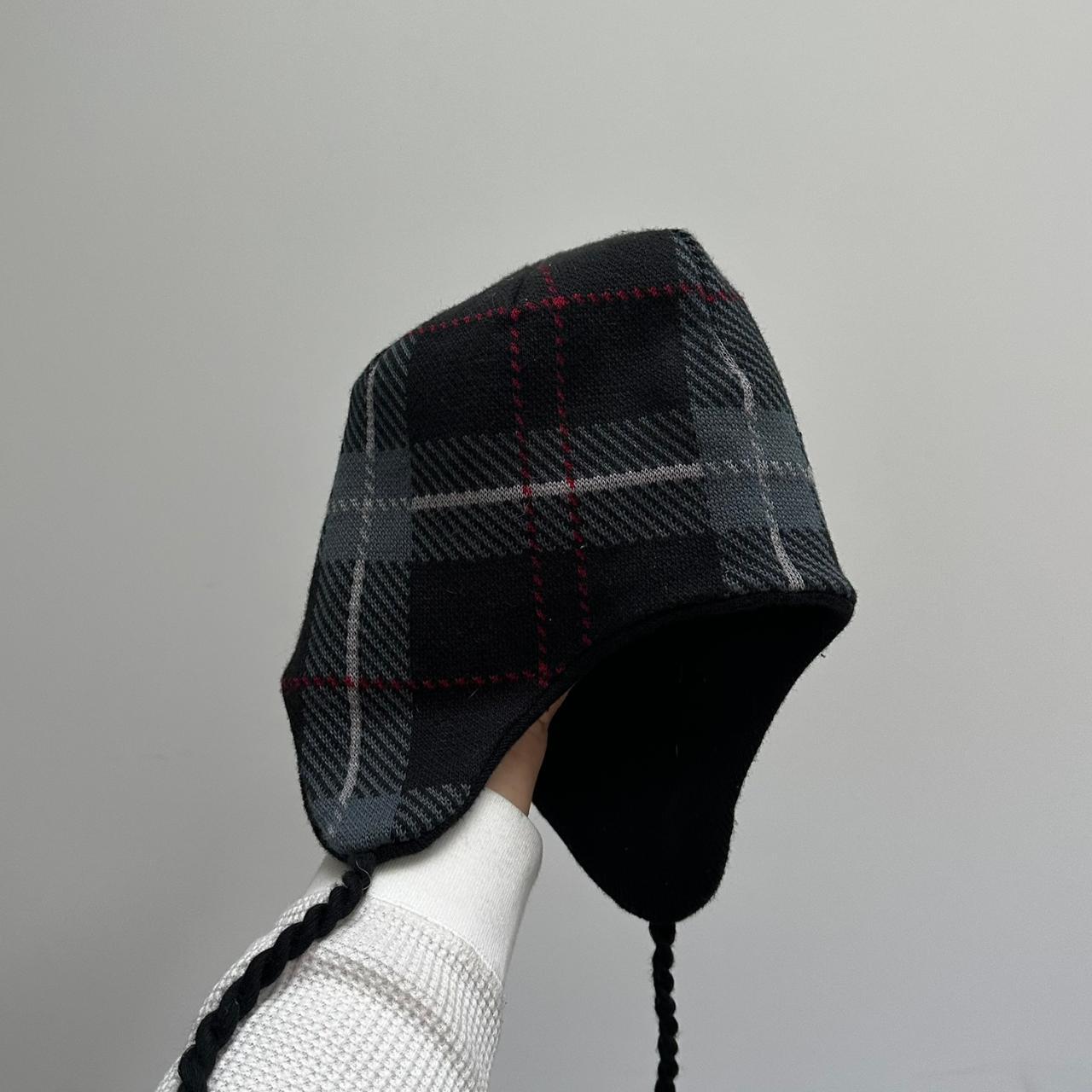 Vintage 2000s Y2K DC Plaid Chullo Beanie Hat Black... | Depop