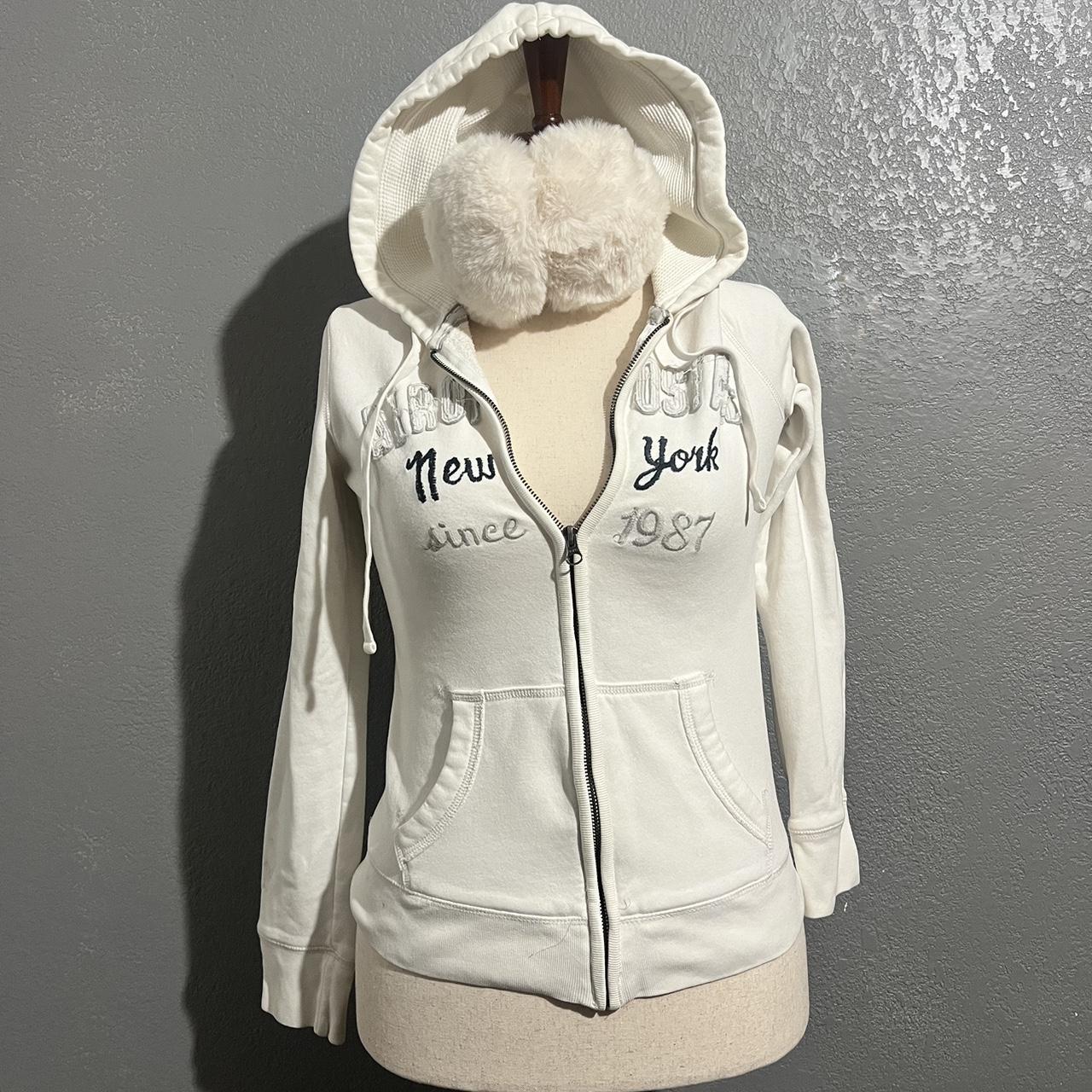 White Aeropostale zip up hoodie. Has flaws as shown... - Depop