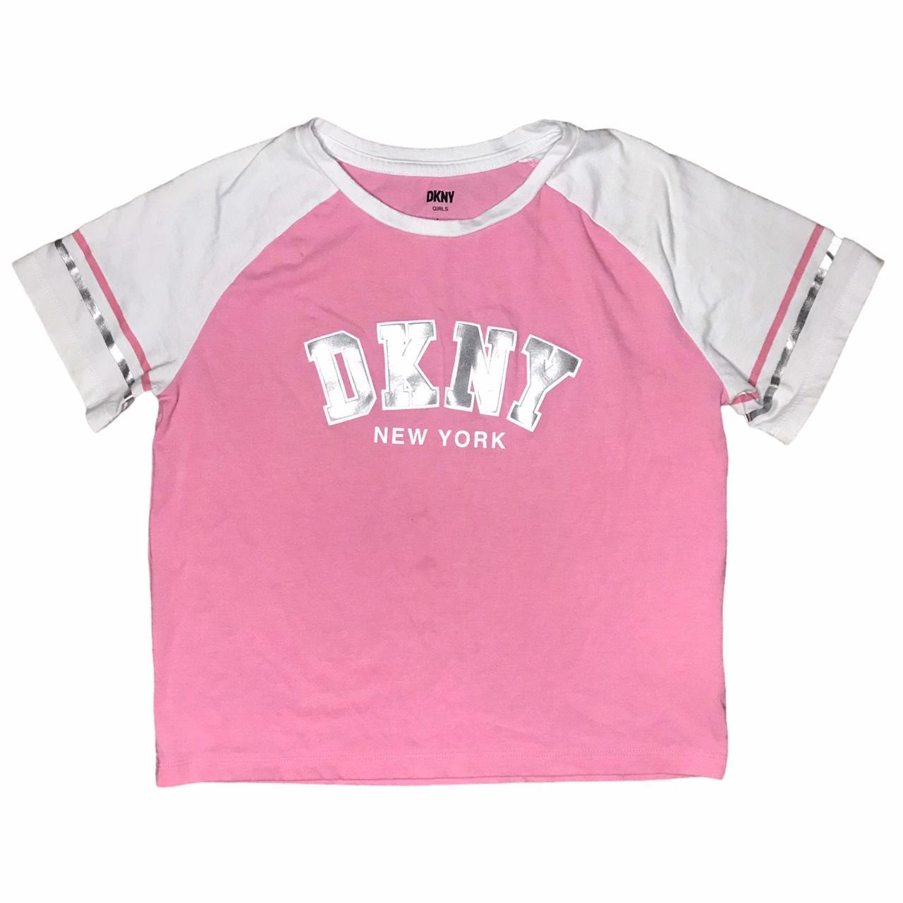 Y2K Pink Top By DKNY Features metallic graphic with... - Depop