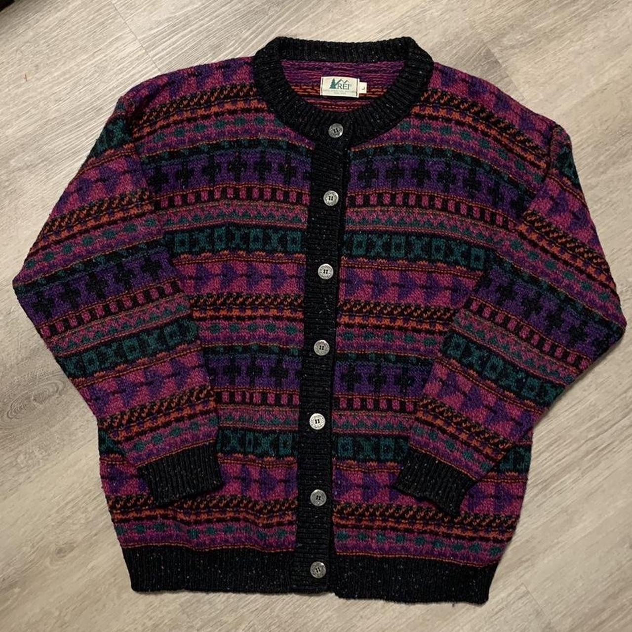 Vintage Rei Wool Button up Sweater Size L - Depop