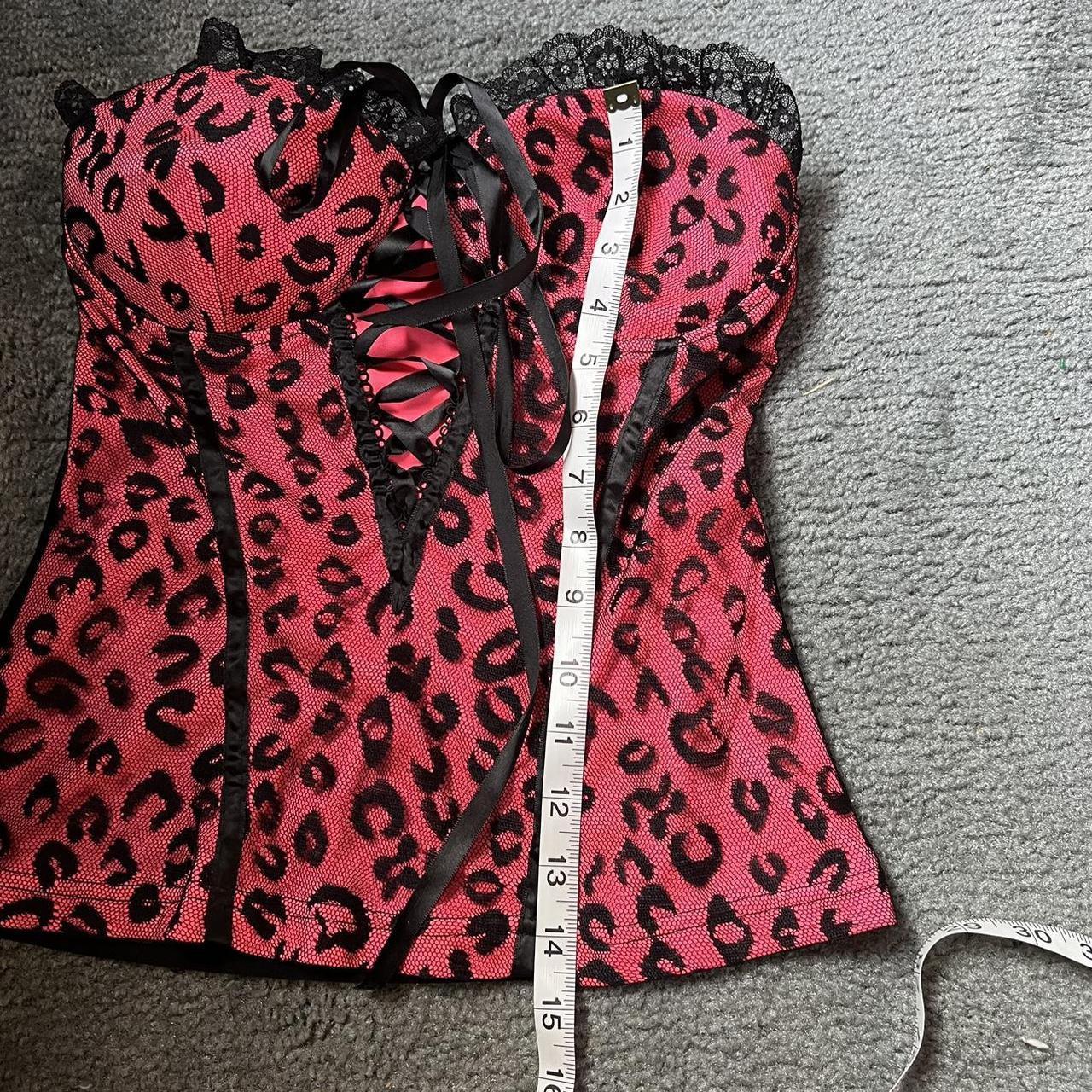 y2k pink and black cheetah print corset top with... - Depop