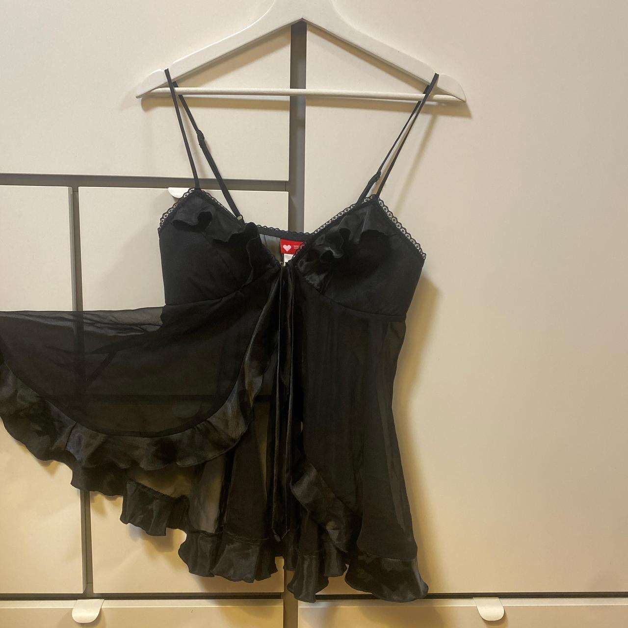 Black Sheer Lingerie Top With Slit In Middle Size Depop