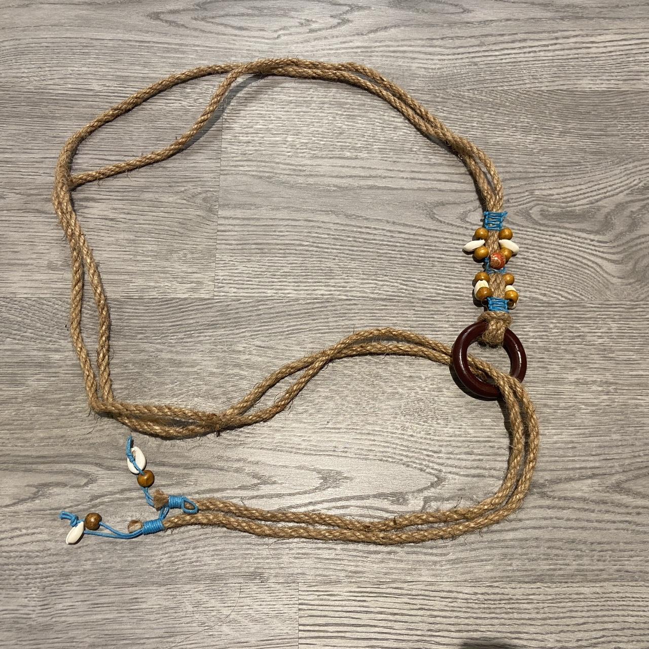 Bohemian Braided Rope Belt with Bead... - Depop