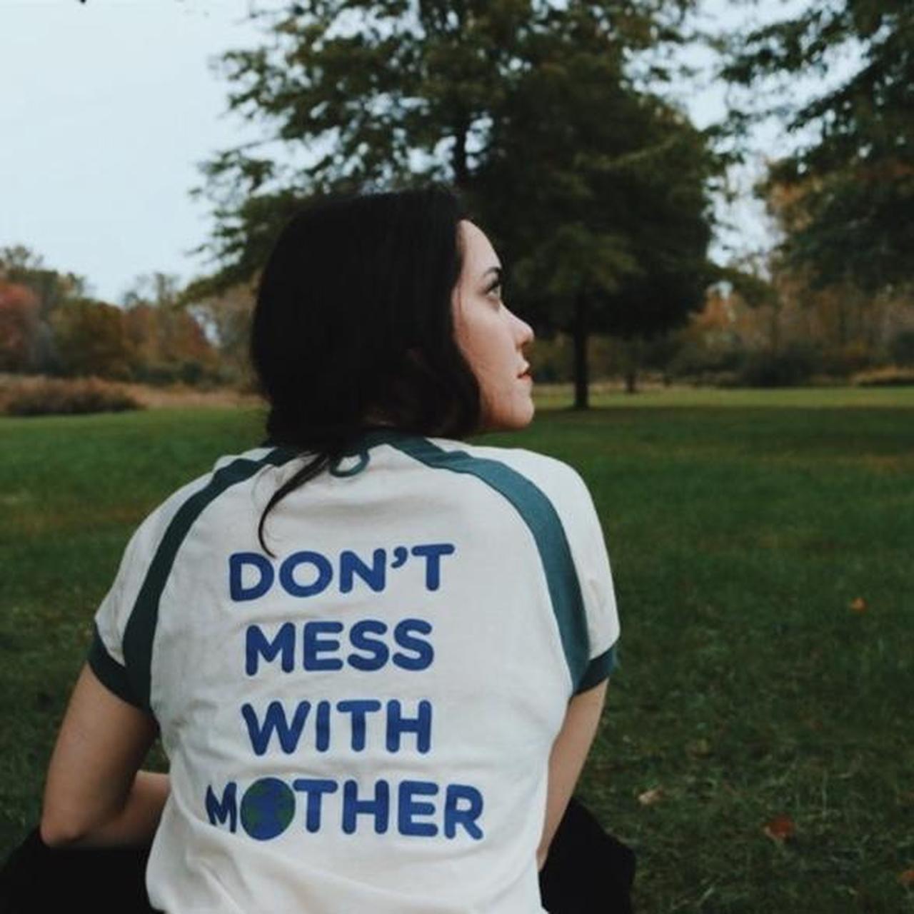 Camp Collection Women's Green and Cream T-shirt | Depop