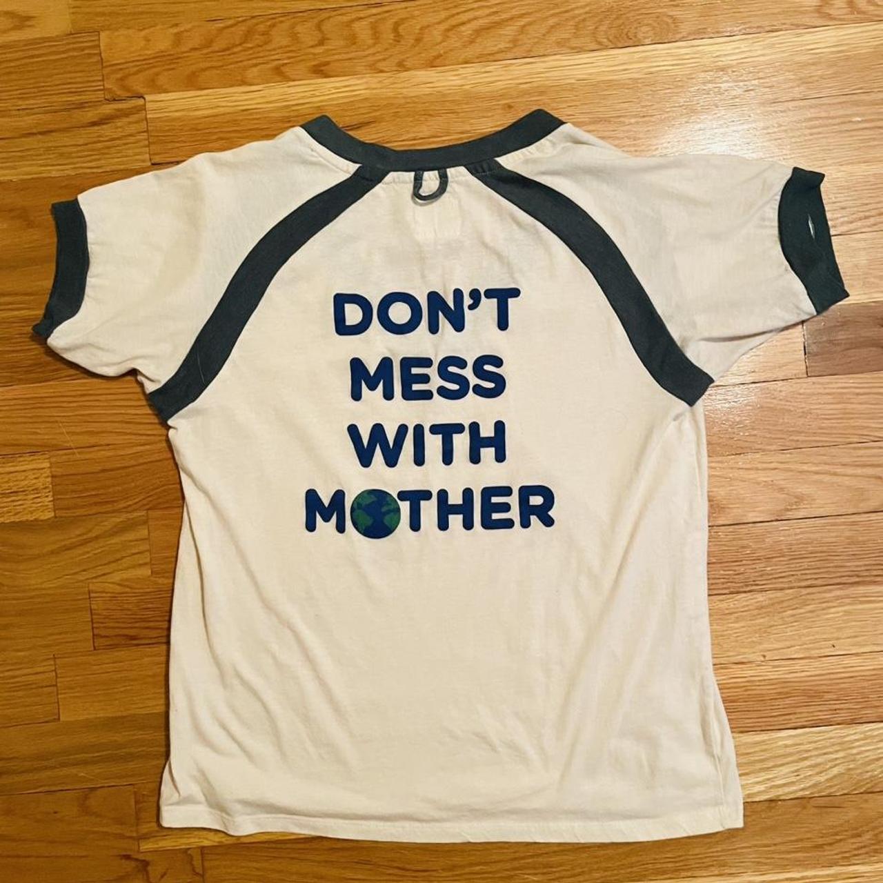 Camp Collection Women's Green and Cream T-shirt | Depop