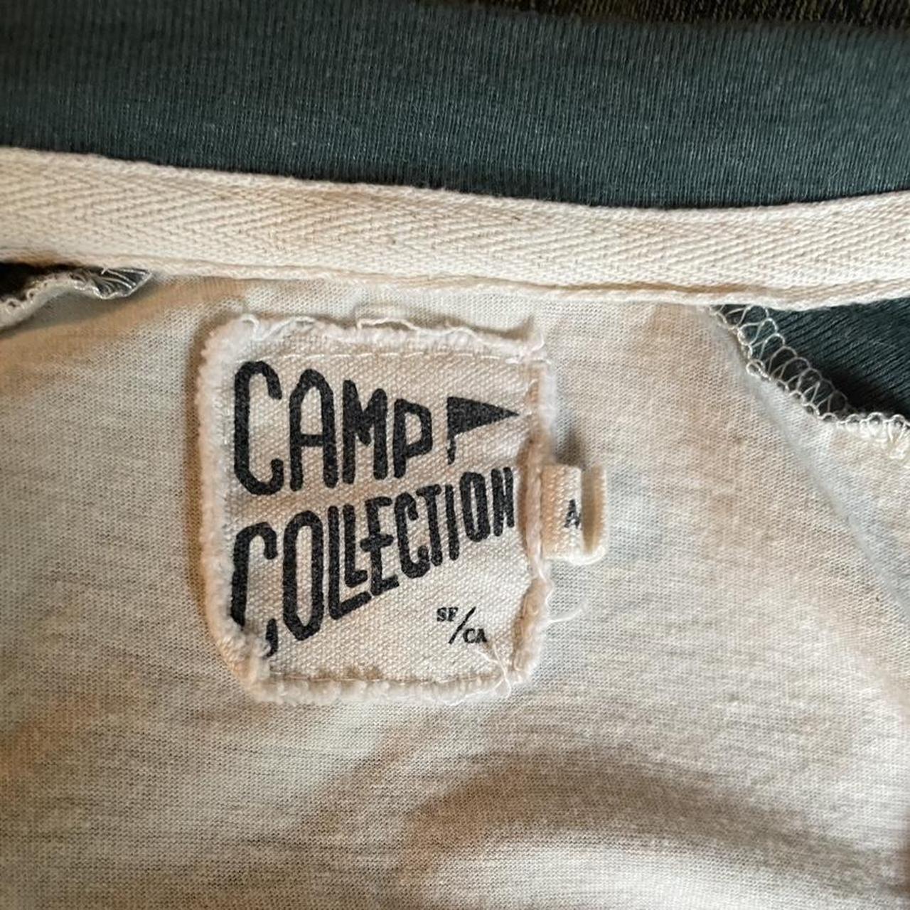 Camp Collection Women's Green and Cream T-shirt | Depop