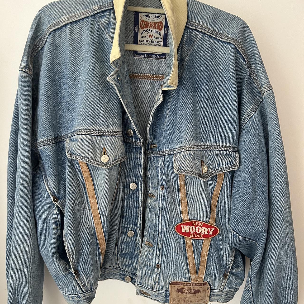 Vintage ‘Woory’ denim jacket with reversible denim/... - Depop