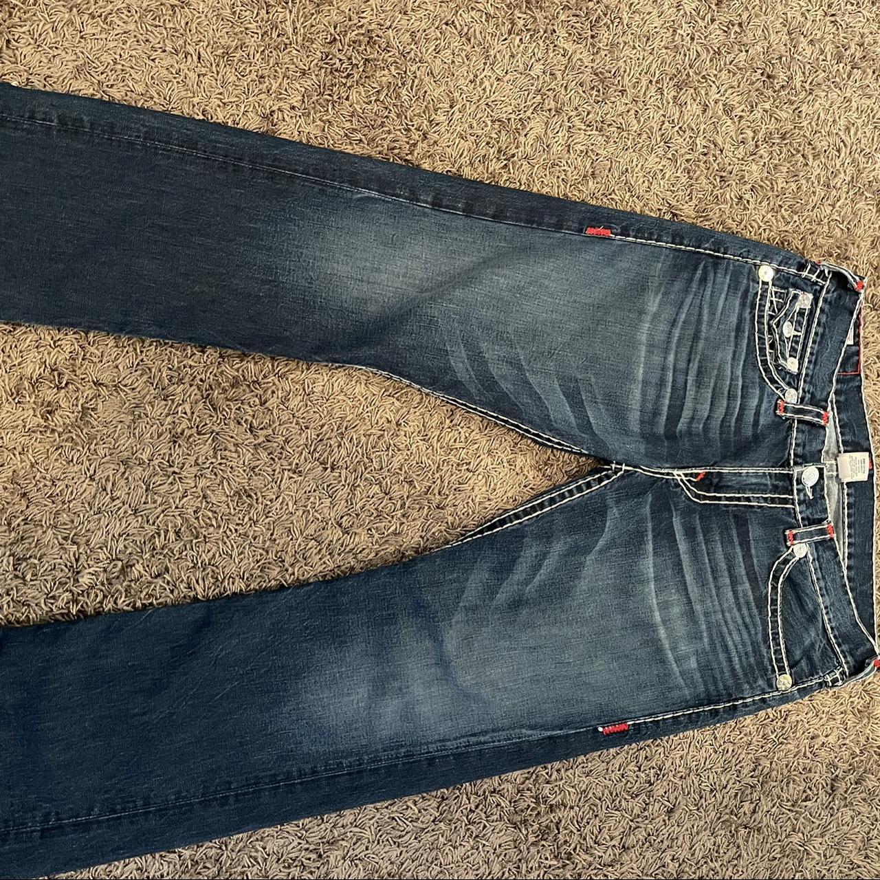 Ricky super t red and white stich true religion... - Depop