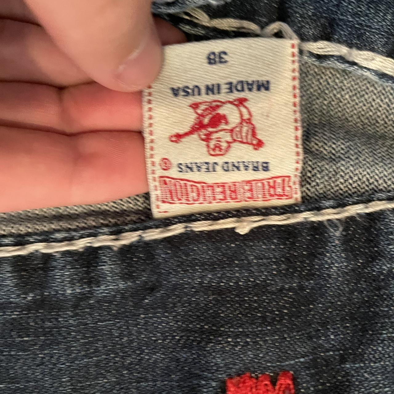 Ricky super t red and white stich true religion... - Depop