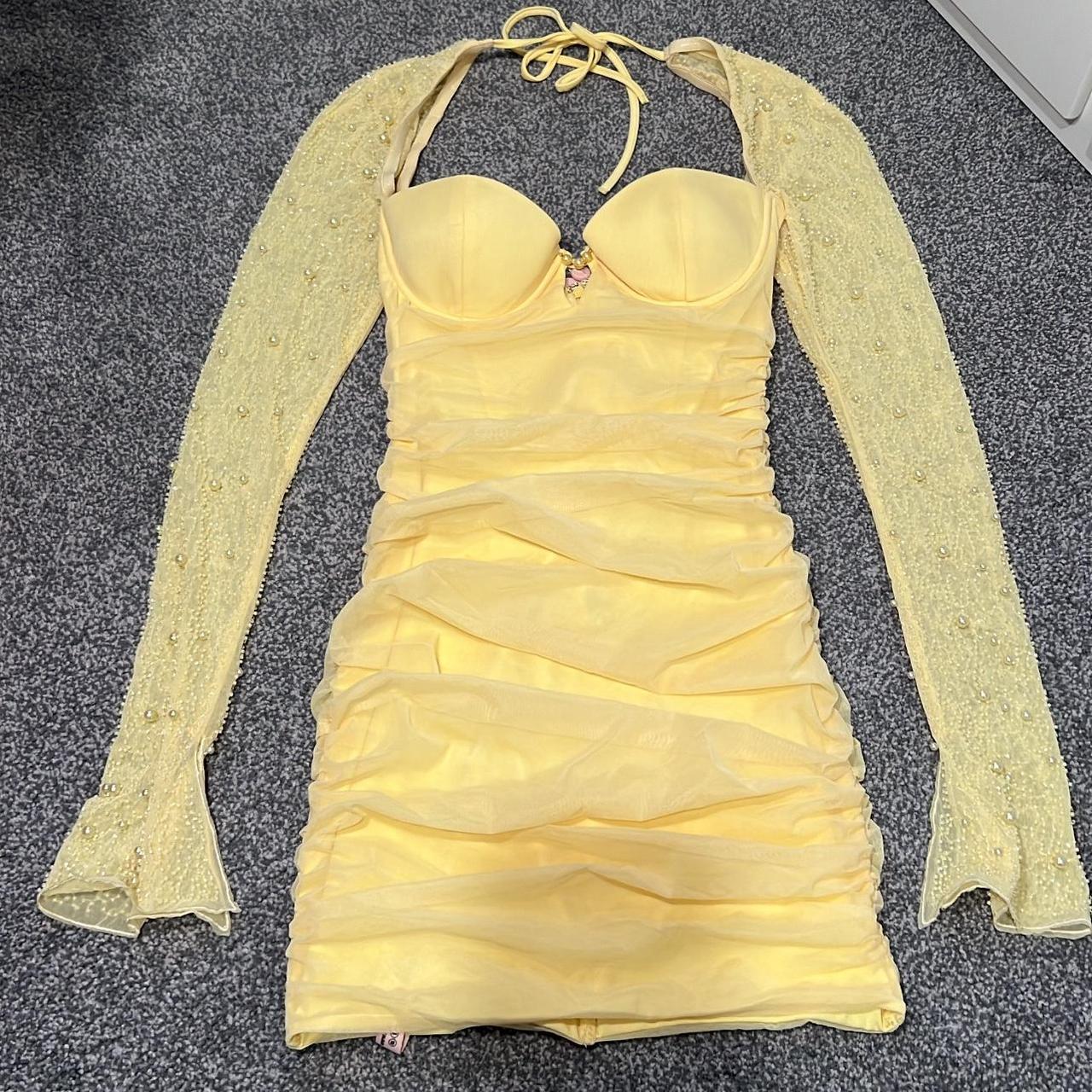 Oh Polly Yellow Embellished Mini Dress Size... - Depop