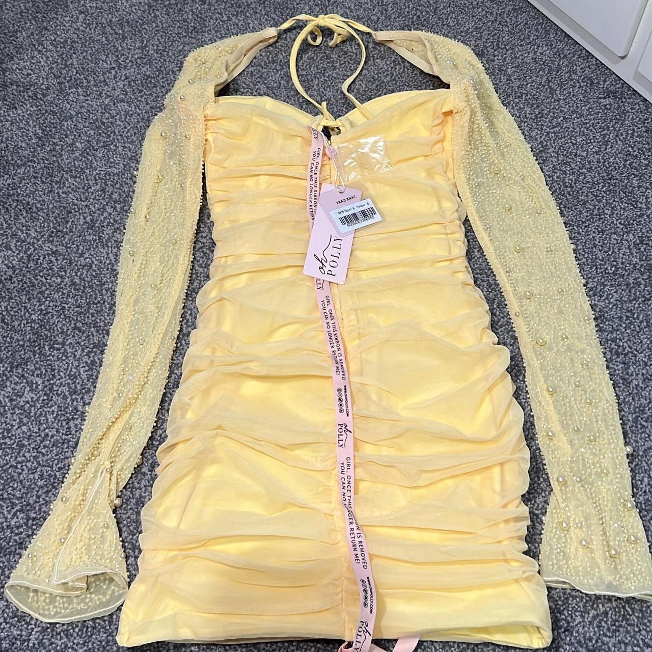Oh Polly Yellow Embellished Mini Dress Size... - Depop