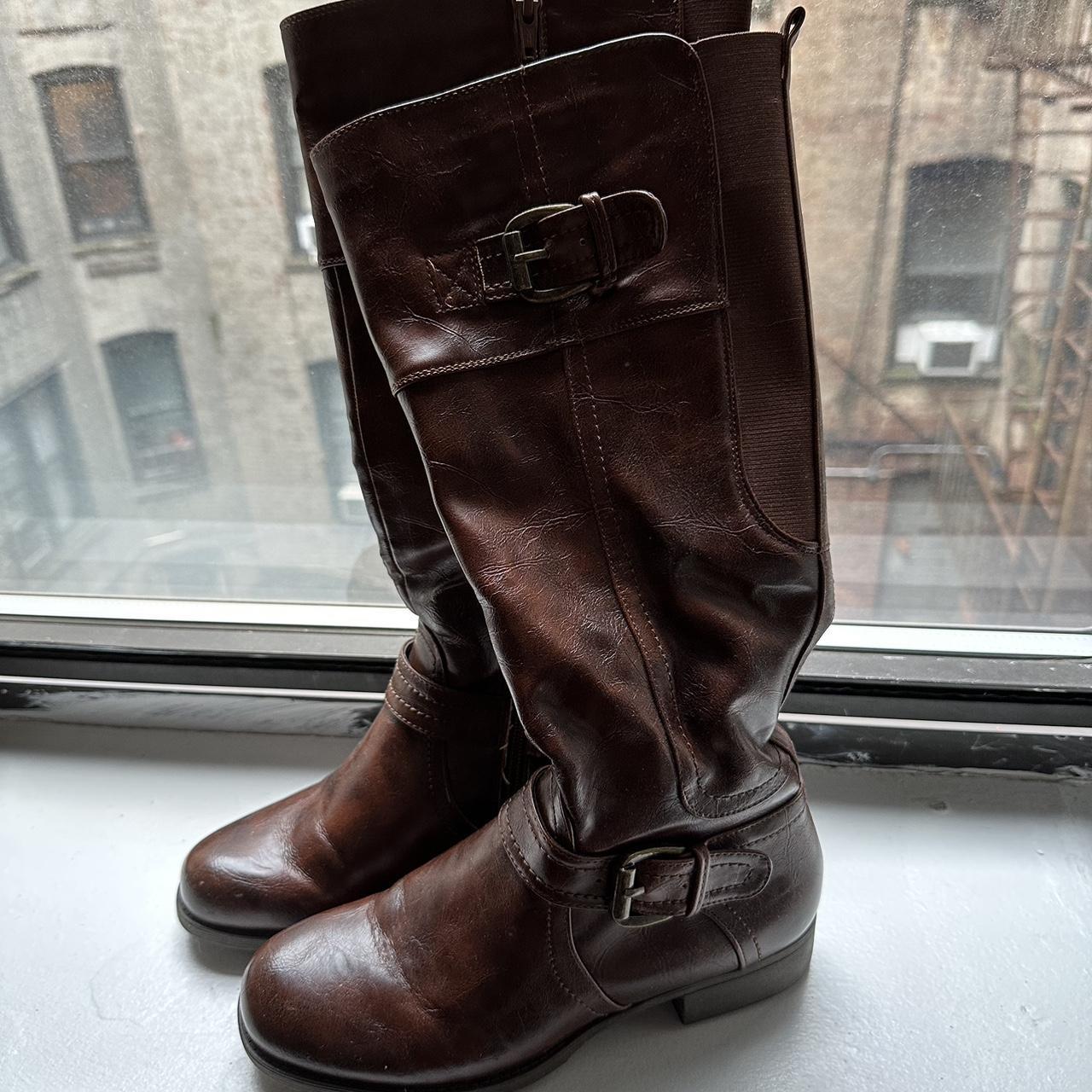 the cutest dark brown buckle mid calf boots was... - Depop
