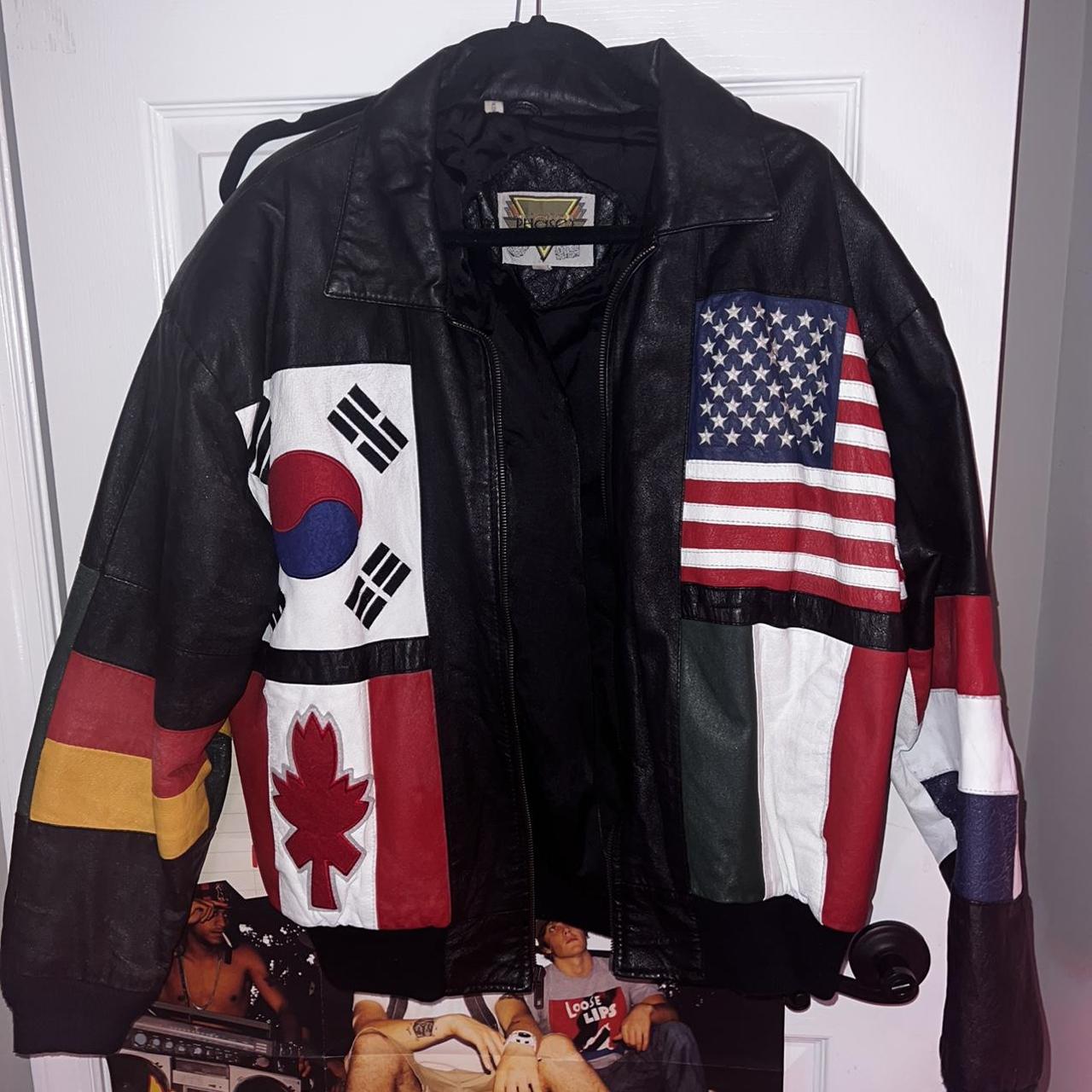 Phase 2 rare world flags leather bomber jacket very... - Depop