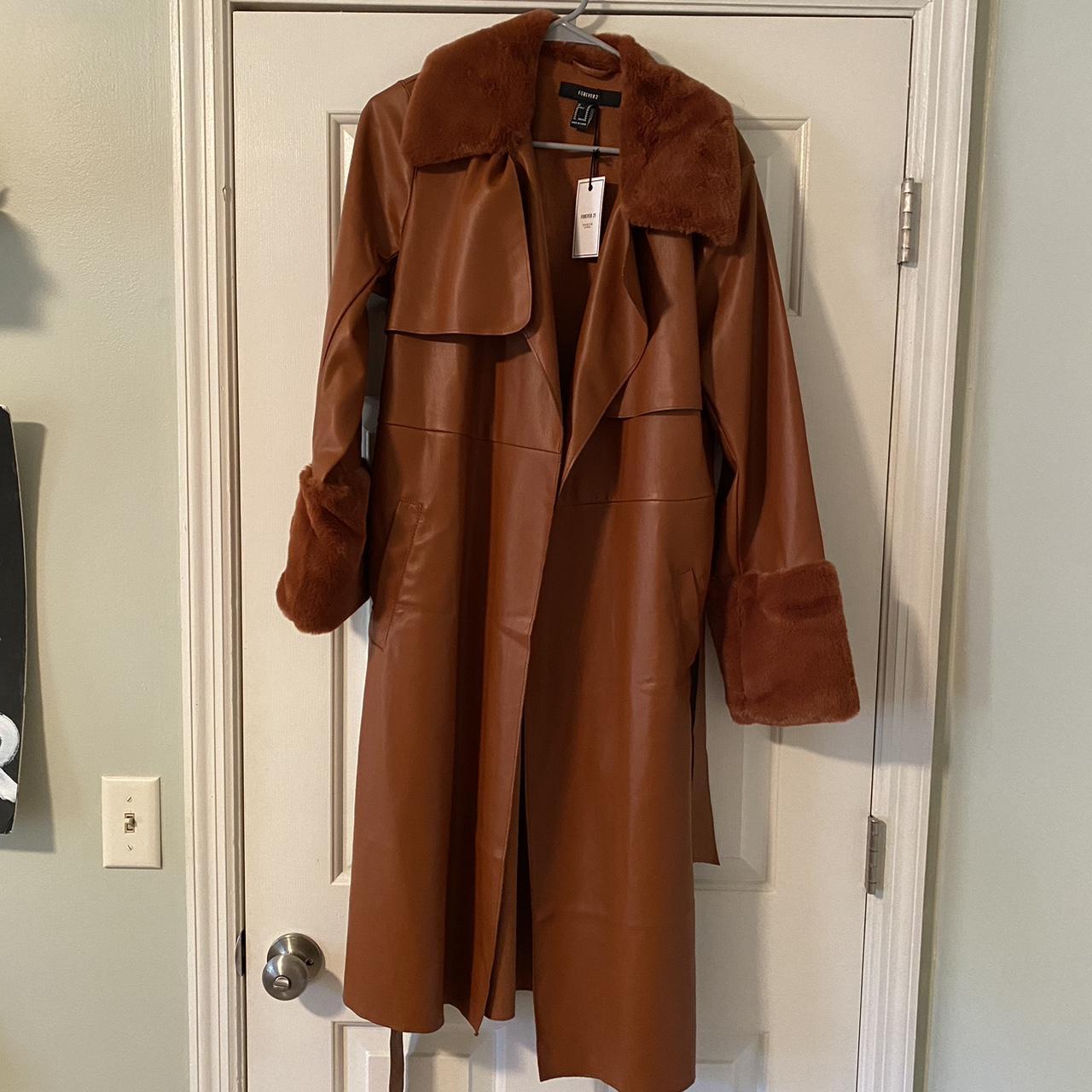 forever 21 coat - faux leather and fur - never... - Depop