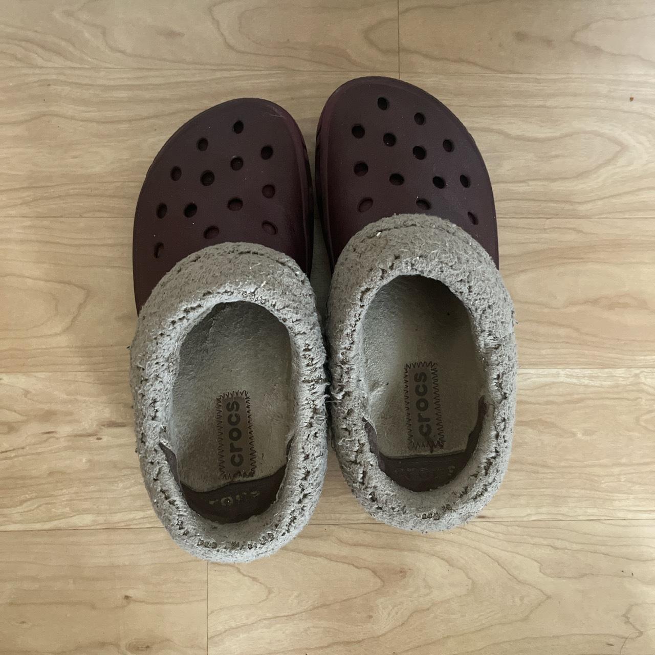 Burgundy crocs with fuzzy faux sherpa inside Mens... - Depop