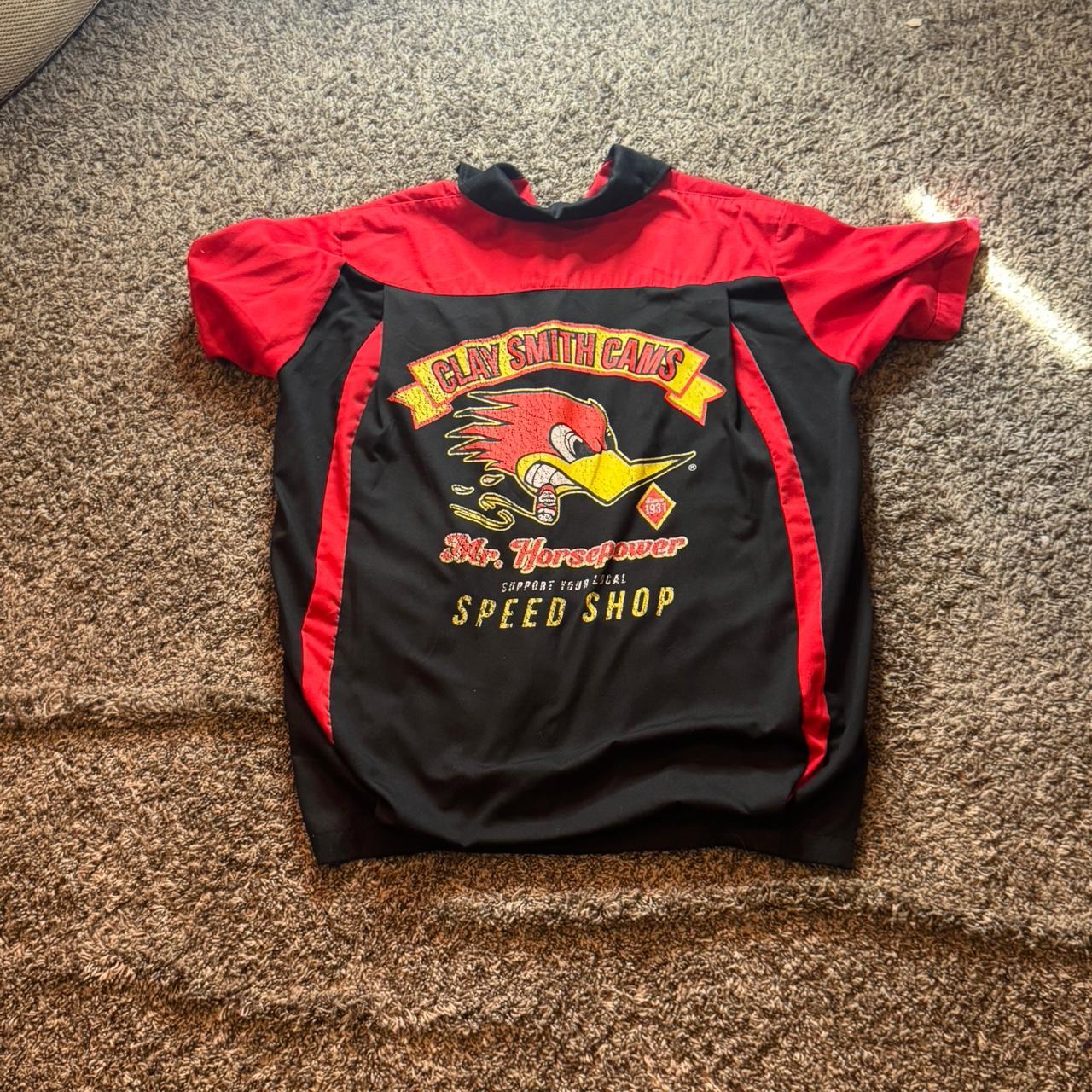 Clay Smith Racing jacket - red and black speed shop... | Depop