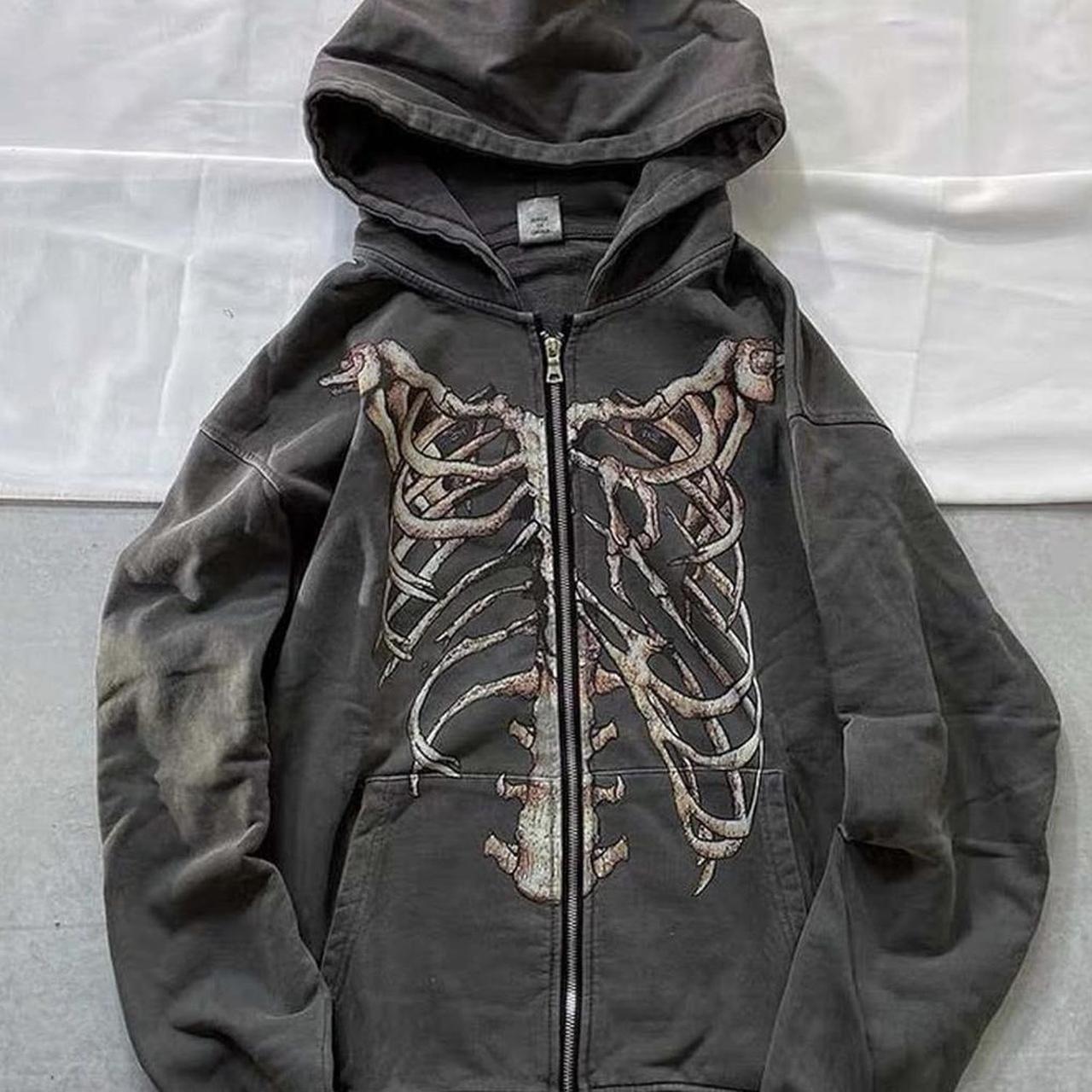 Y2K Human Skeleton Bone Print Zip-Up Size M, L, Xl,... | Depop