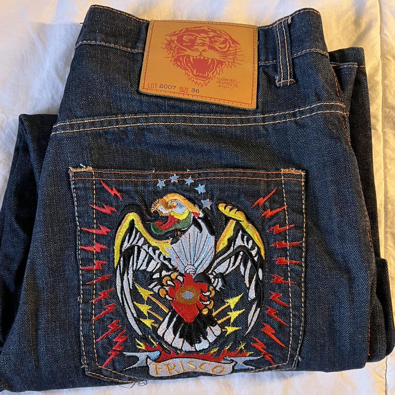 Y2k ed hardy denim Lot 2007 Perfect condition Size 36 - Depop