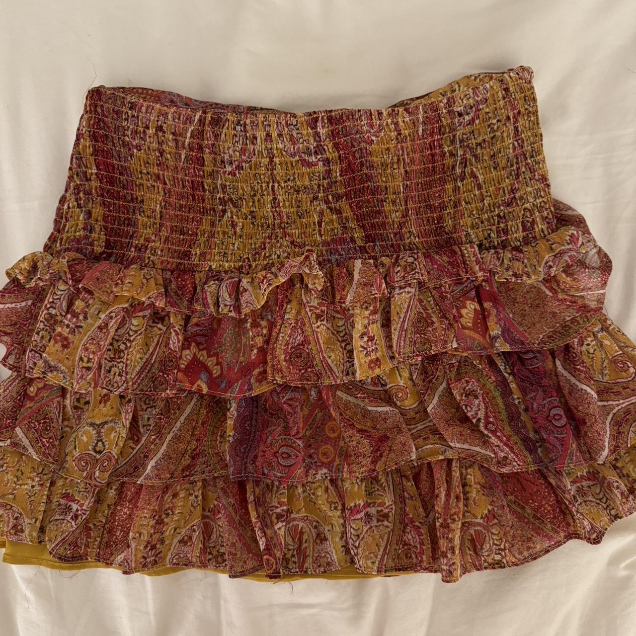 Zara ruffle beautiful patchwork skirt in the orange... | Depop