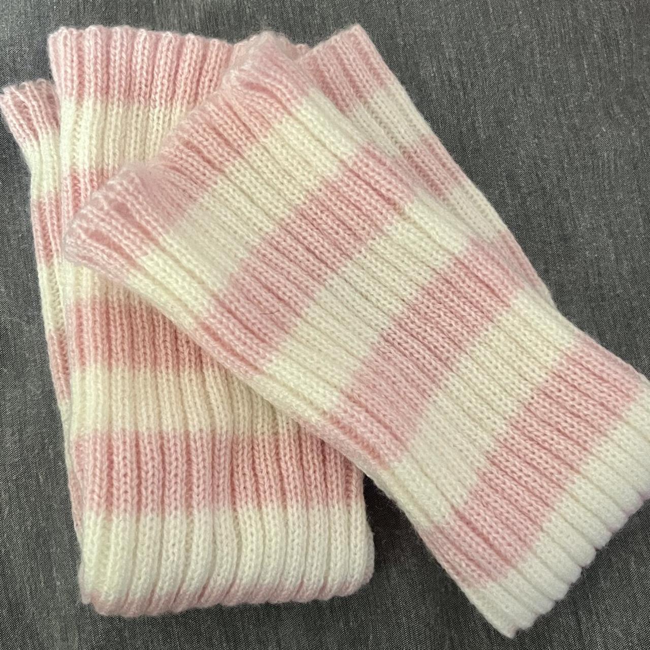 pink n white stripped leg warmers 🌷 never... - Depop