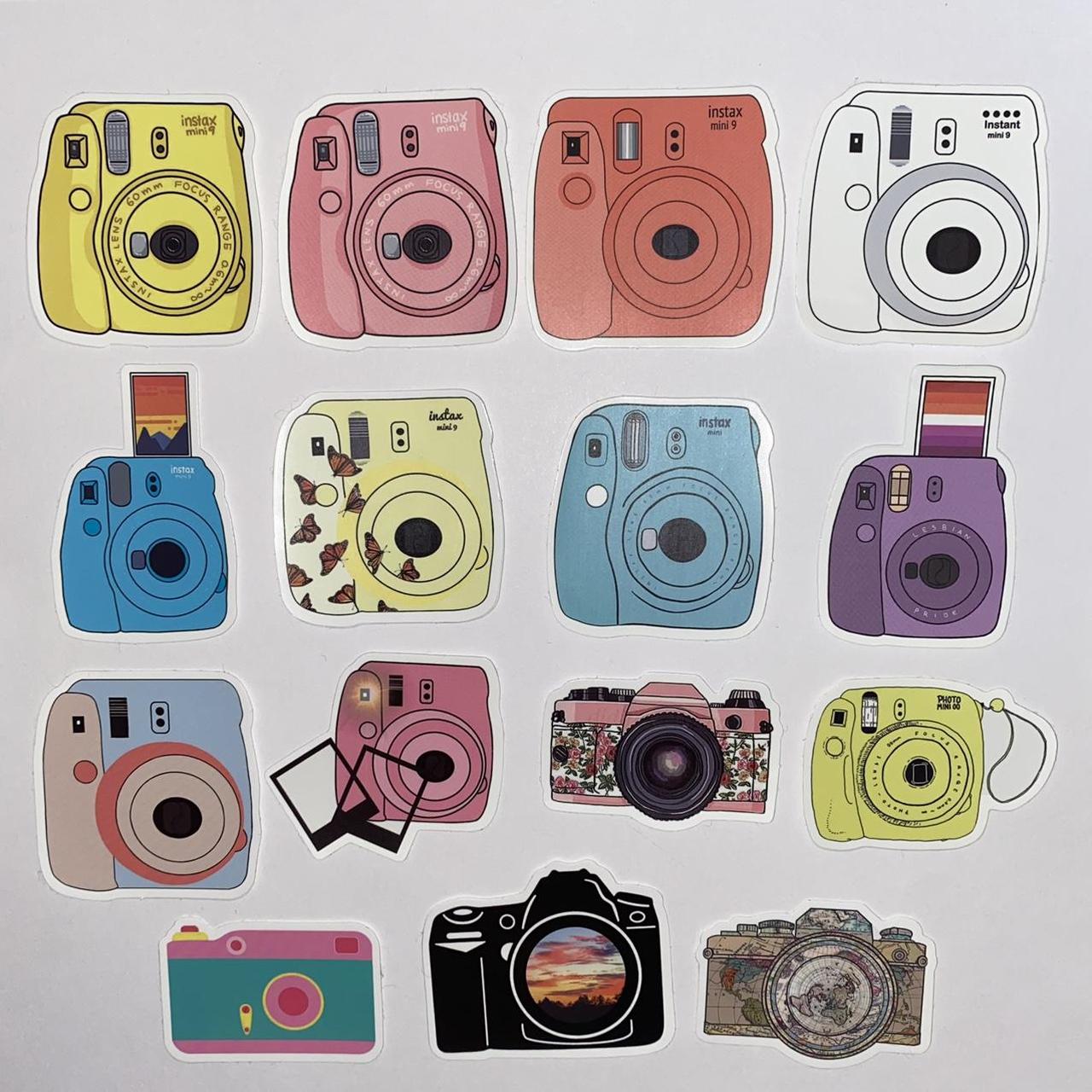 Polaroid Black and Pink Stickers | Depop