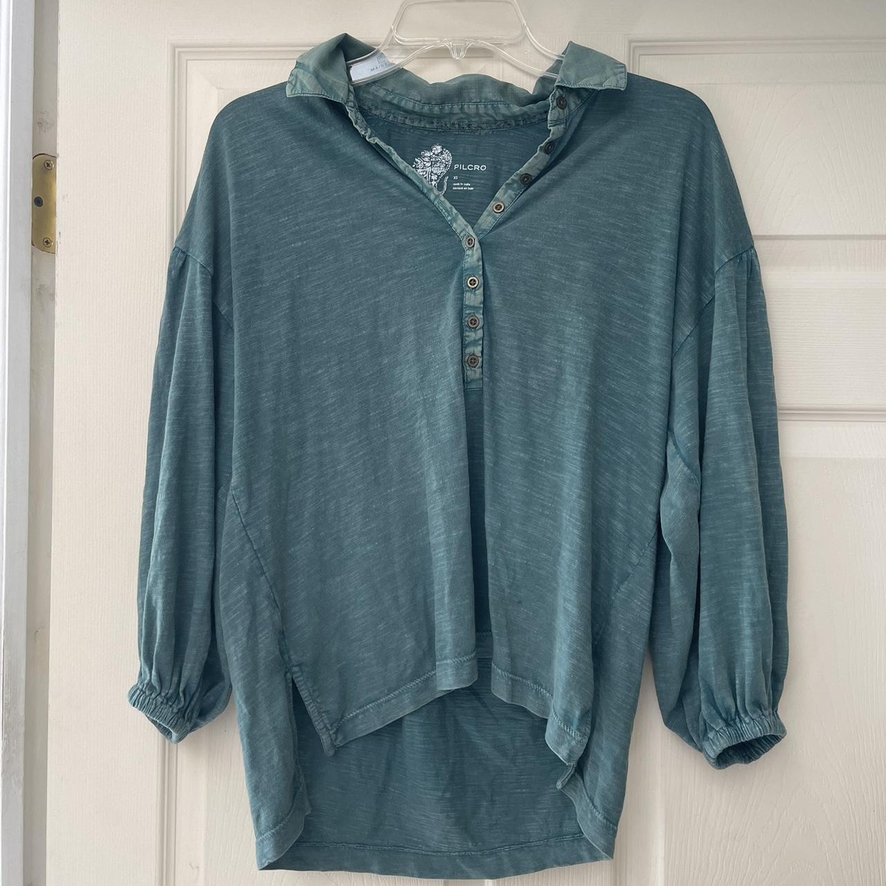 Pilcro xs half button up shirt in green - Depop