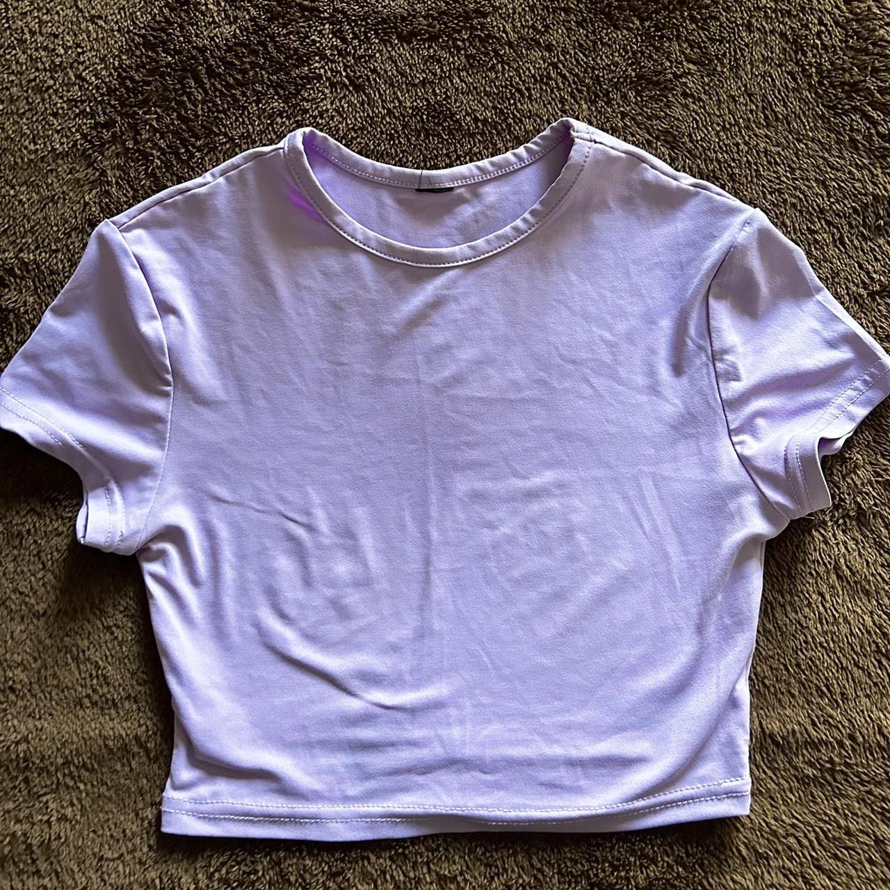 PRETTYLITTLETHING purple short sleeve crop top worn... - Depop