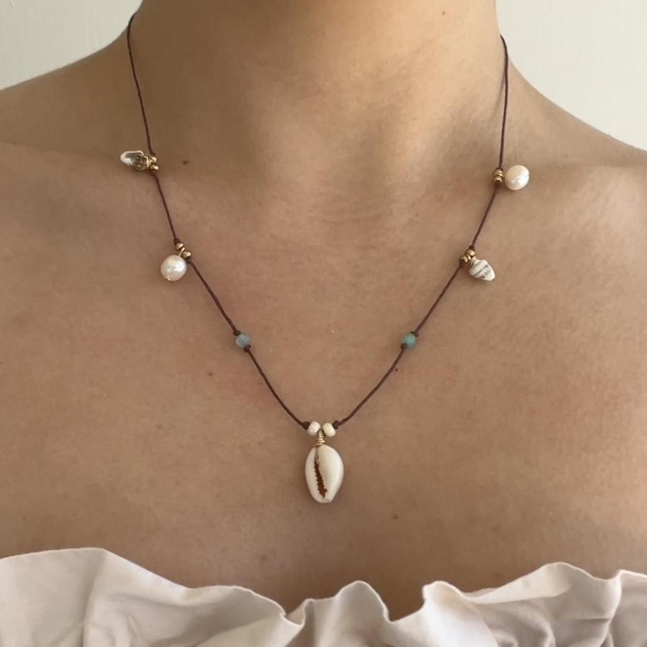 Cowrie Seashell Necklace adjustable, hempcord, gold... - Depop