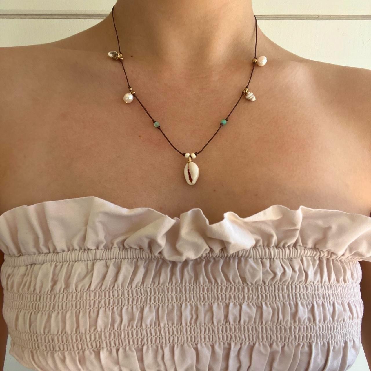 Cowrie Seashell Necklace adjustable, hempcord, gold... - Depop
