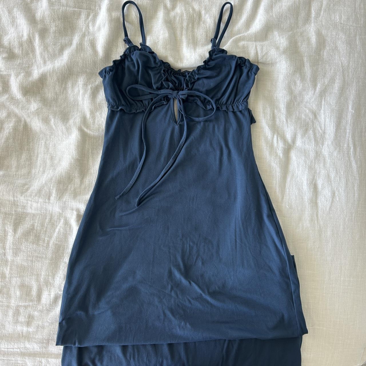 Navy blue cami maxi dress with tie front detail... | Depop