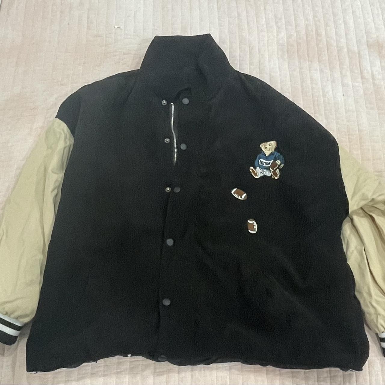 Letterman jacket with teddy bear detail and numbers... - Depop