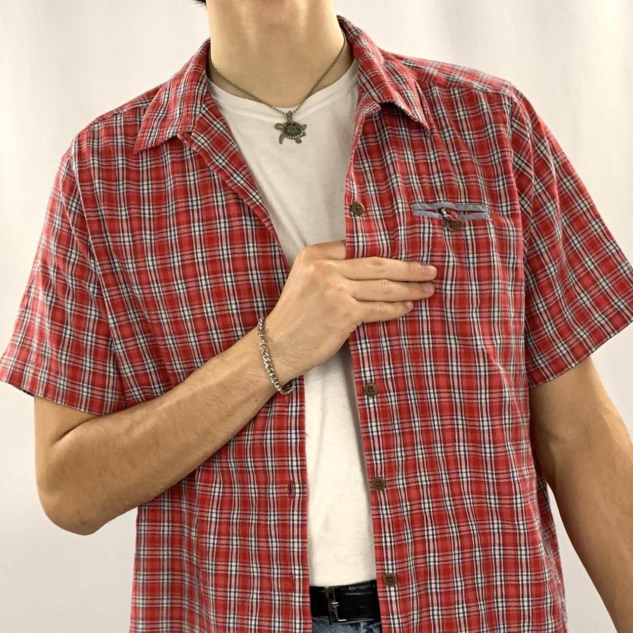 Women’s red plaid button up Overshirt Cute short... - Depop