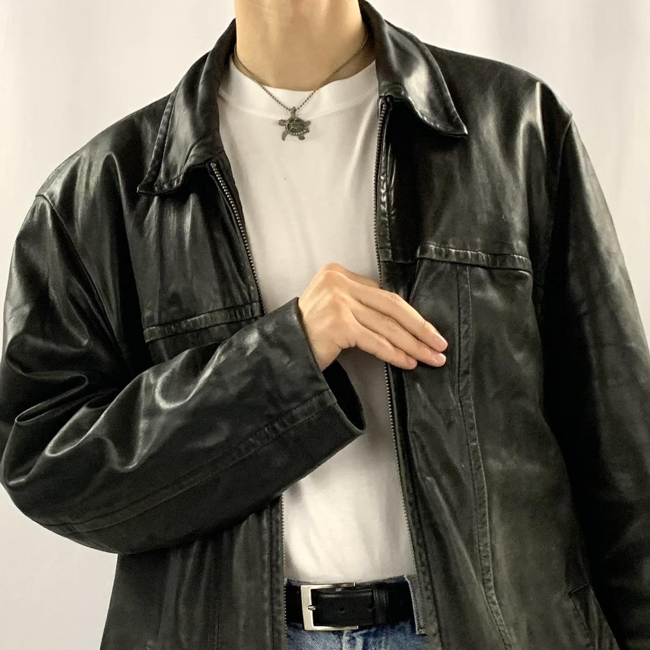 Y2K Black Leather jacket Black leather jacket with... - Depop