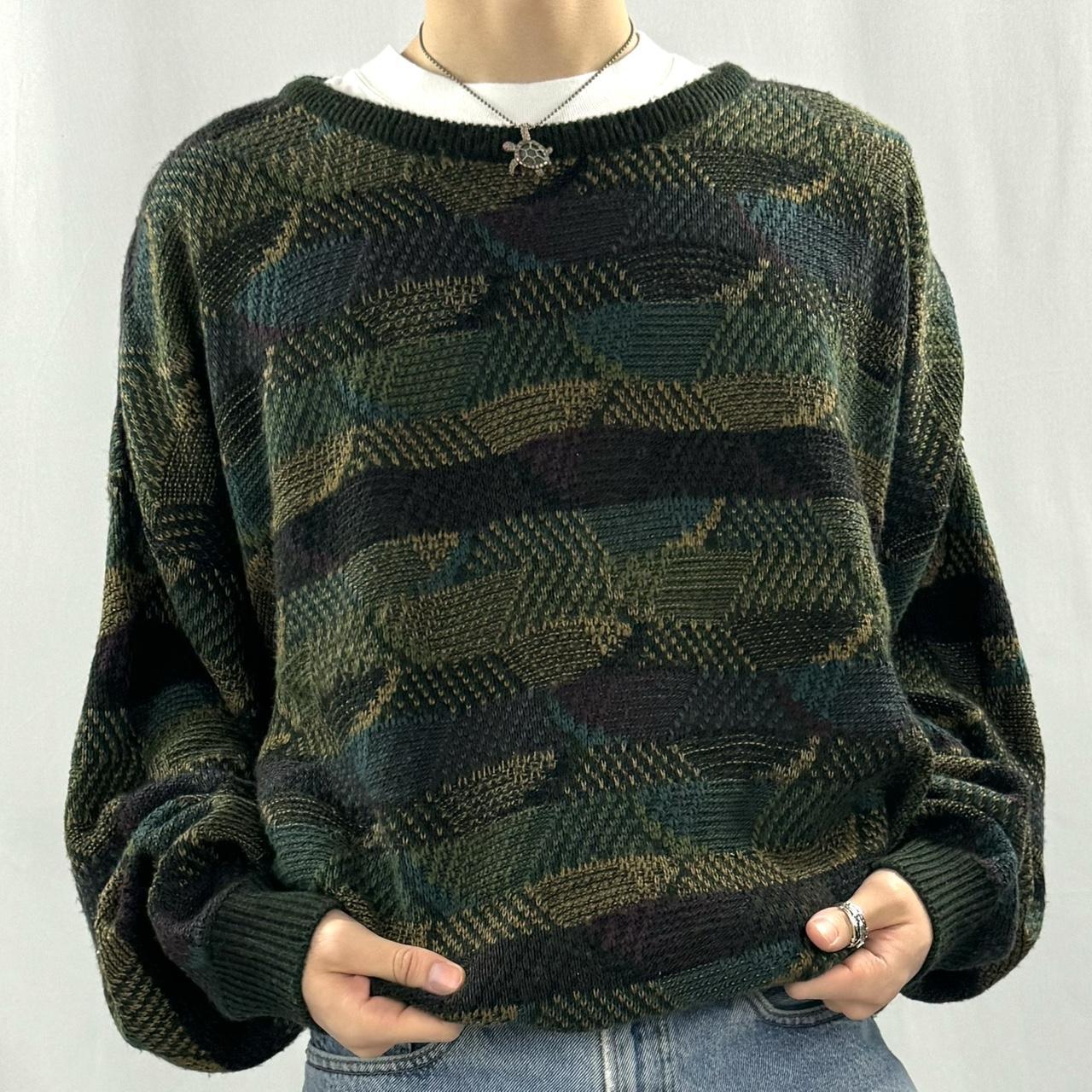 Y2K Vintage Abstract Ribbed Knit Sweater Cute... - Depop